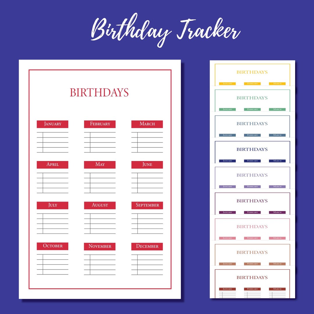 Birthday Tracker Printable, Birthday Reminder, Birthday Planner ...