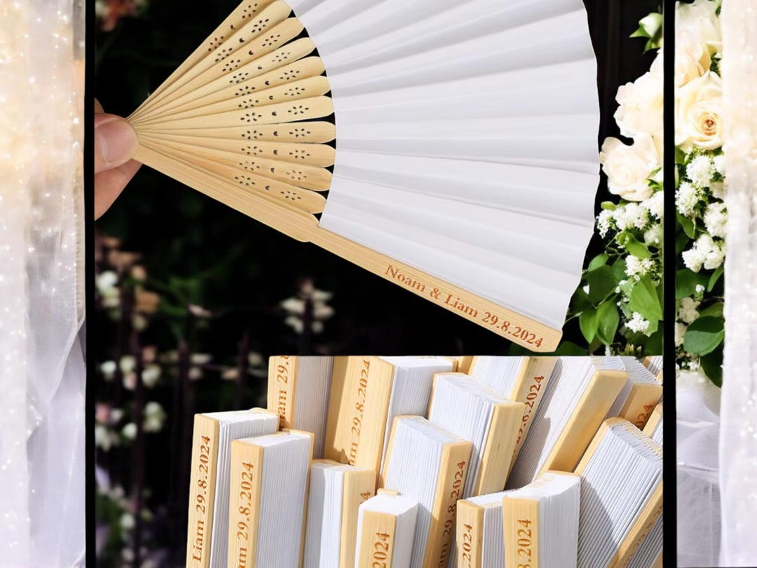 Personalized Wedding Hand Fans – Engraved Folding Silk Fans With Gift ...