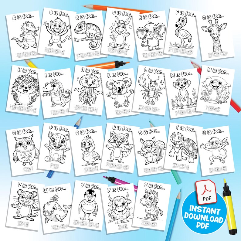 Animal Alphabet Printable Word Tracing Colouring A to Z Sheets ...