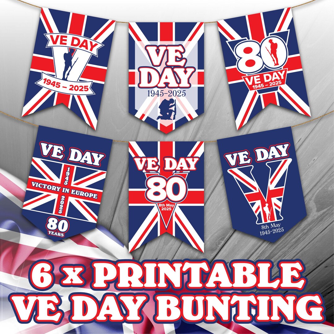 VE Day 80 Years Bunting, Printable Union Jack Banner Flags Party ...
