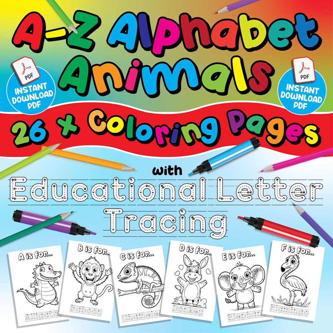 Animal Alphabet Printable Word Tracing Colouring A to Z Sheets ...