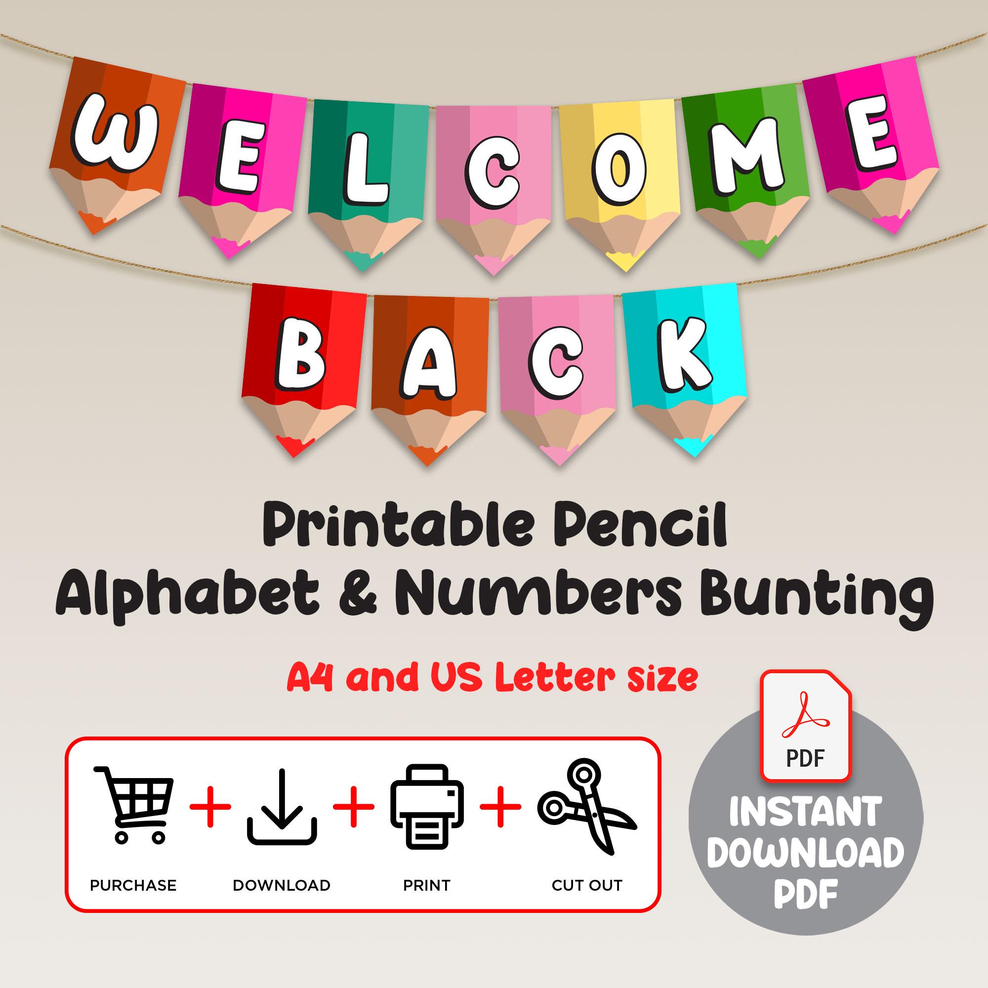 Pencil Party Bunting, Printable Pencil Flags Party Decorations ...