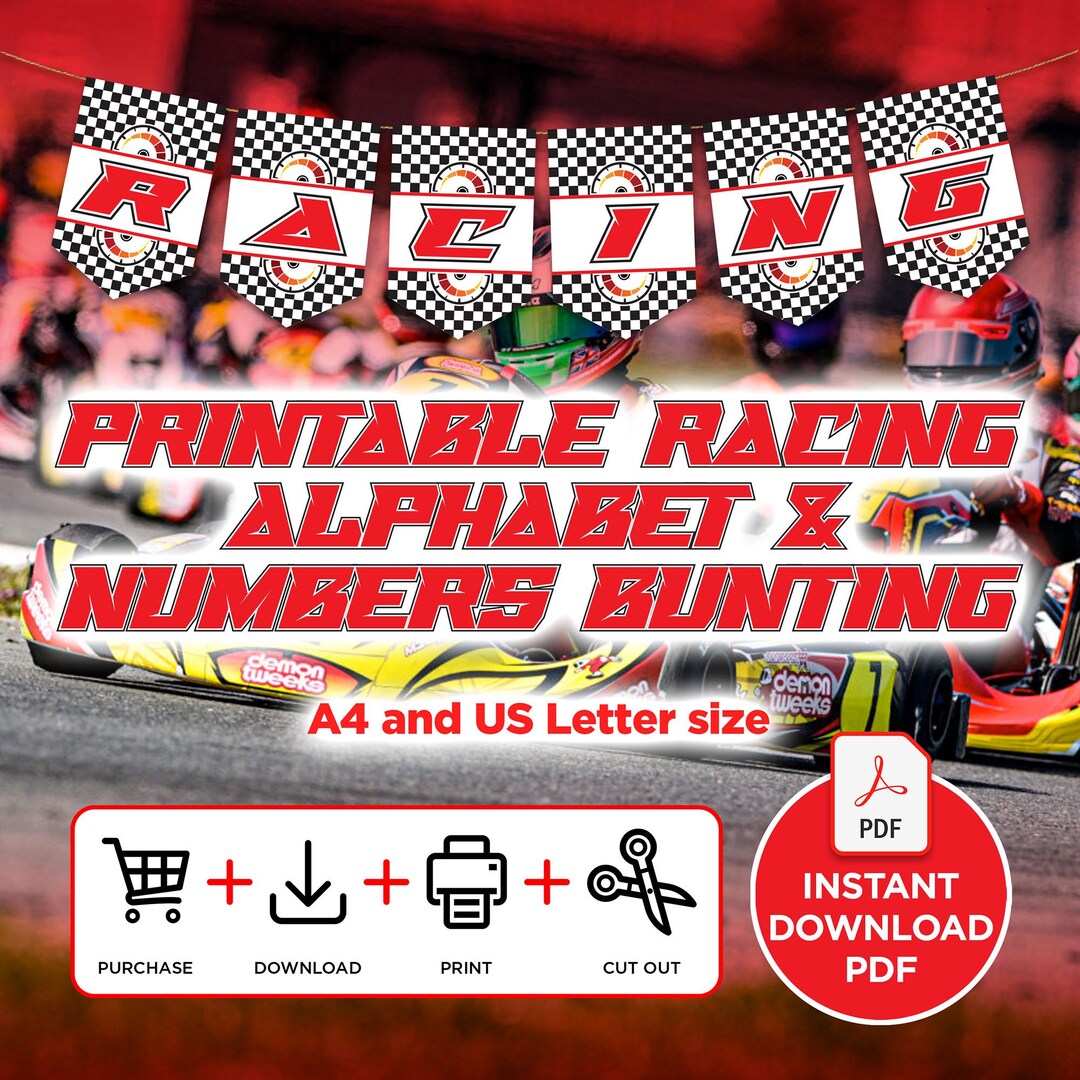 Racing Themed Party Bunting, Printable Race Flags Party Decorations ...