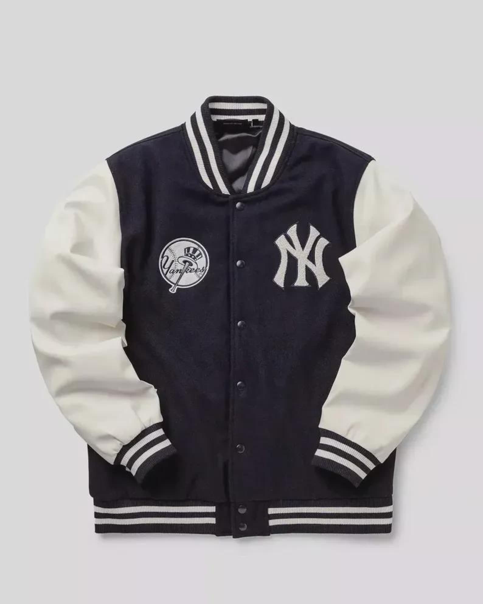 Men's NY Yankees Wool Letterman Jacket, Leather Sleeves, Embroidered ...