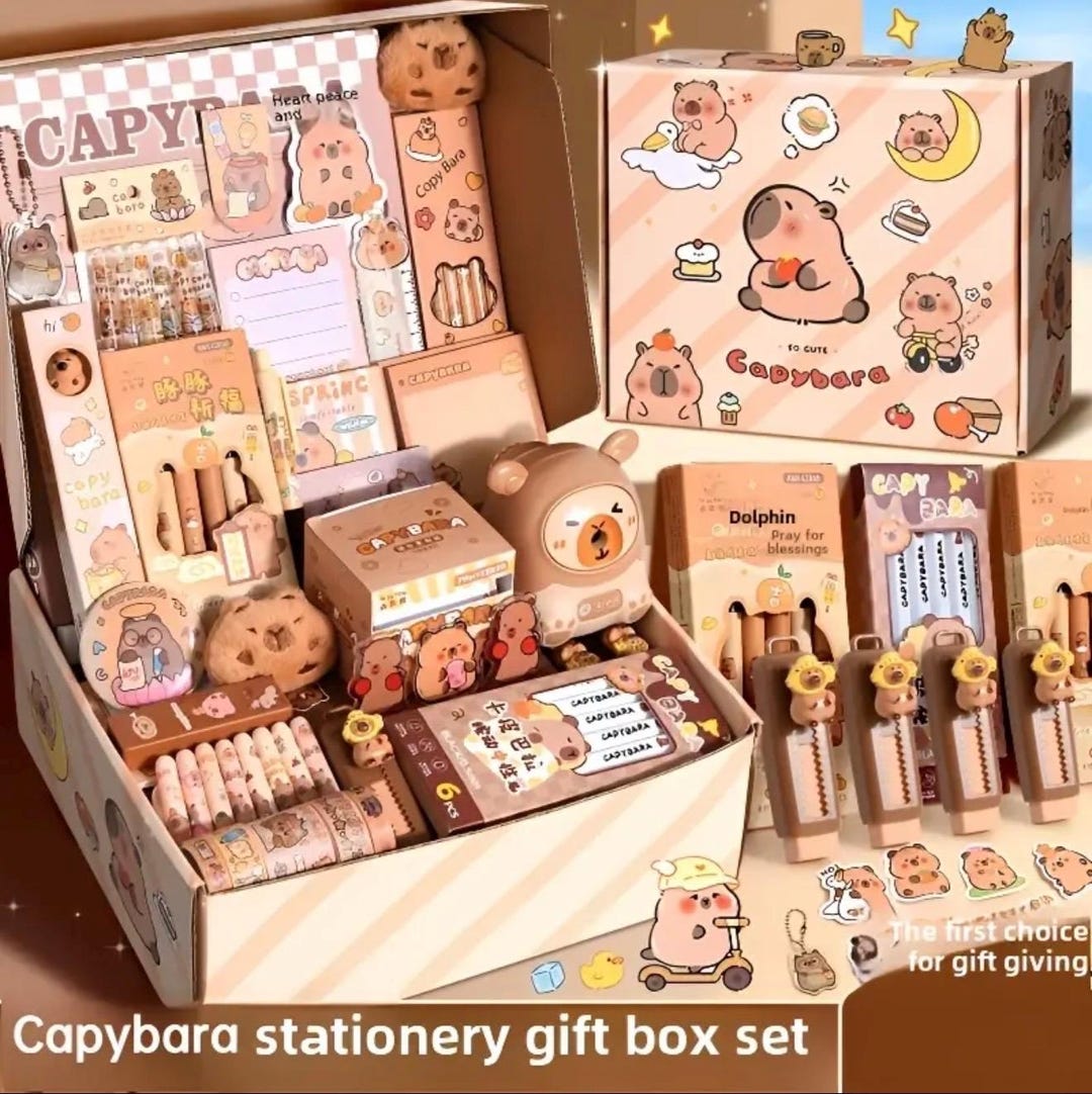 1 Capybara Themed Stationery Set - Cute Animal Notebooks, Pens, Buttons ...