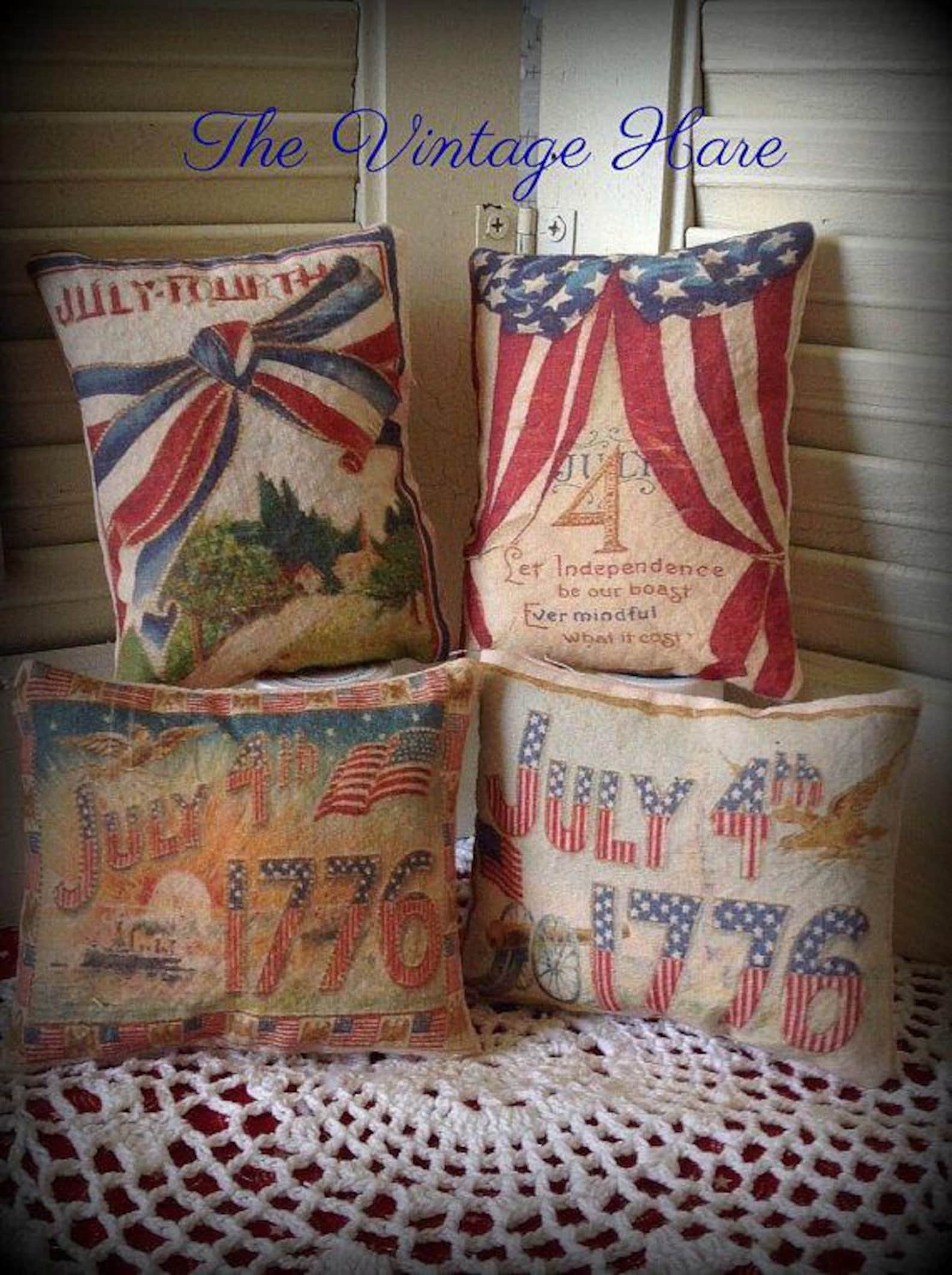 New~~~set of 4 Primitive Americana Flag July 4th Bowl Fillers Ornies ...
