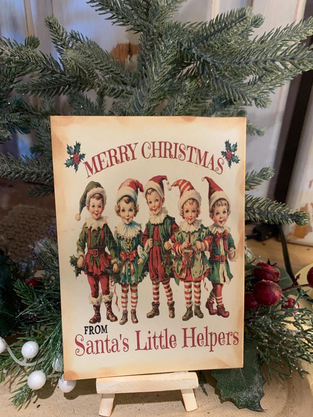 New Primitive Vintage Retro Elves Santas Little Helper easel Included ...