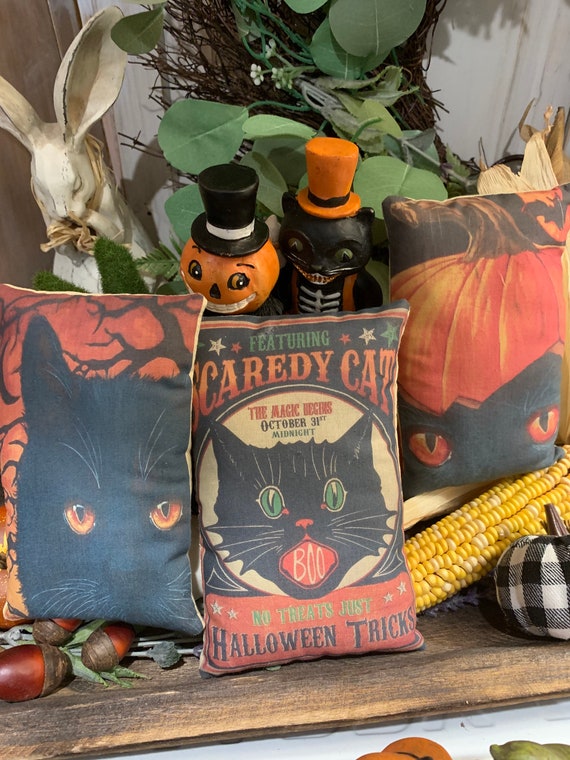 Newprimitive Vintage Halloween Scaredy Cat Black Cat Pumpkin - Etsy UK