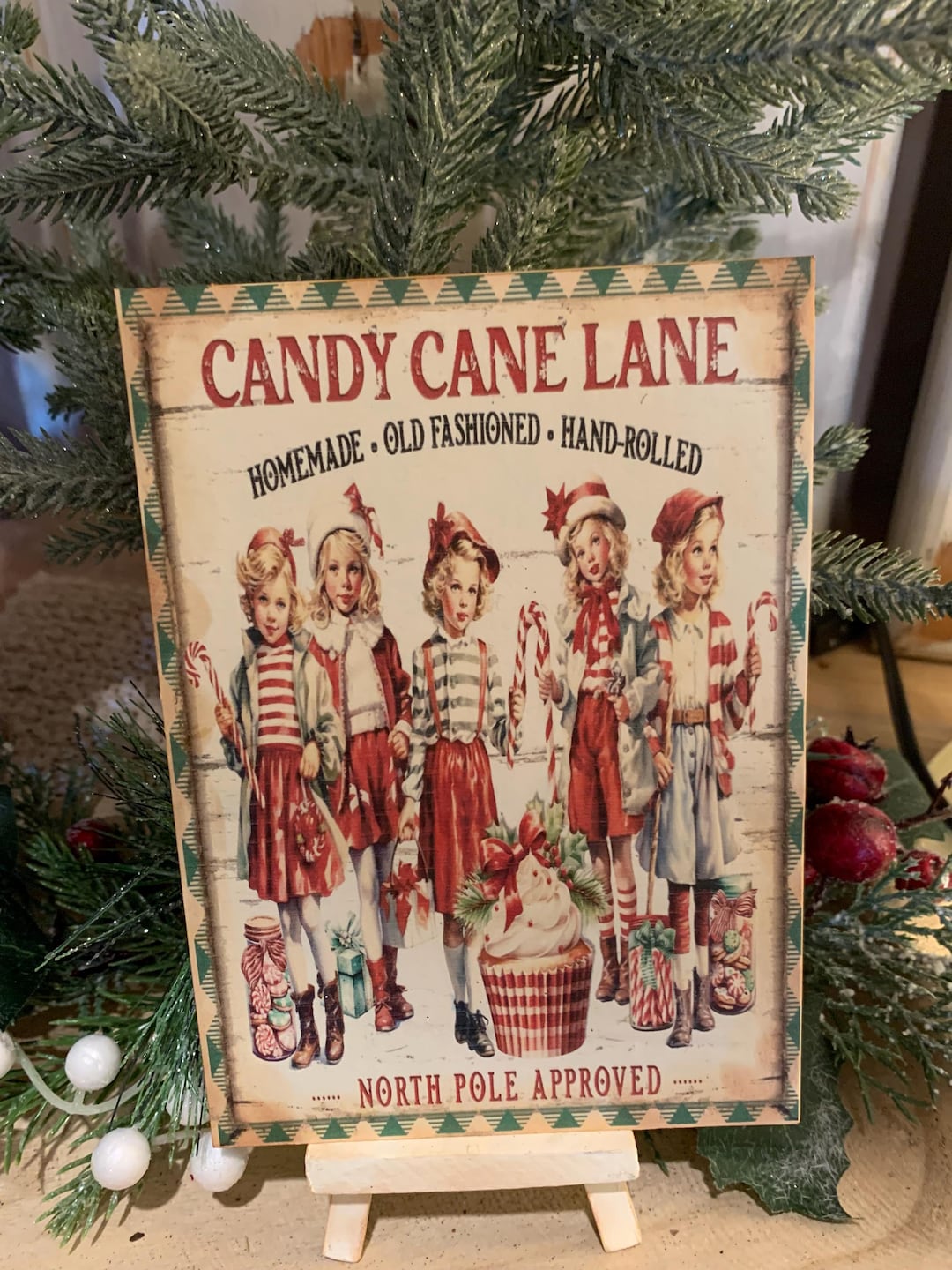 New~~ Primitive Vintage Retro Elves Candy Cane Lane (easel Included ...