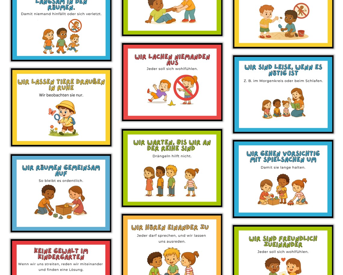 36 Digitale Regelkarten für Kindergarten | Regeln für Kinder ...