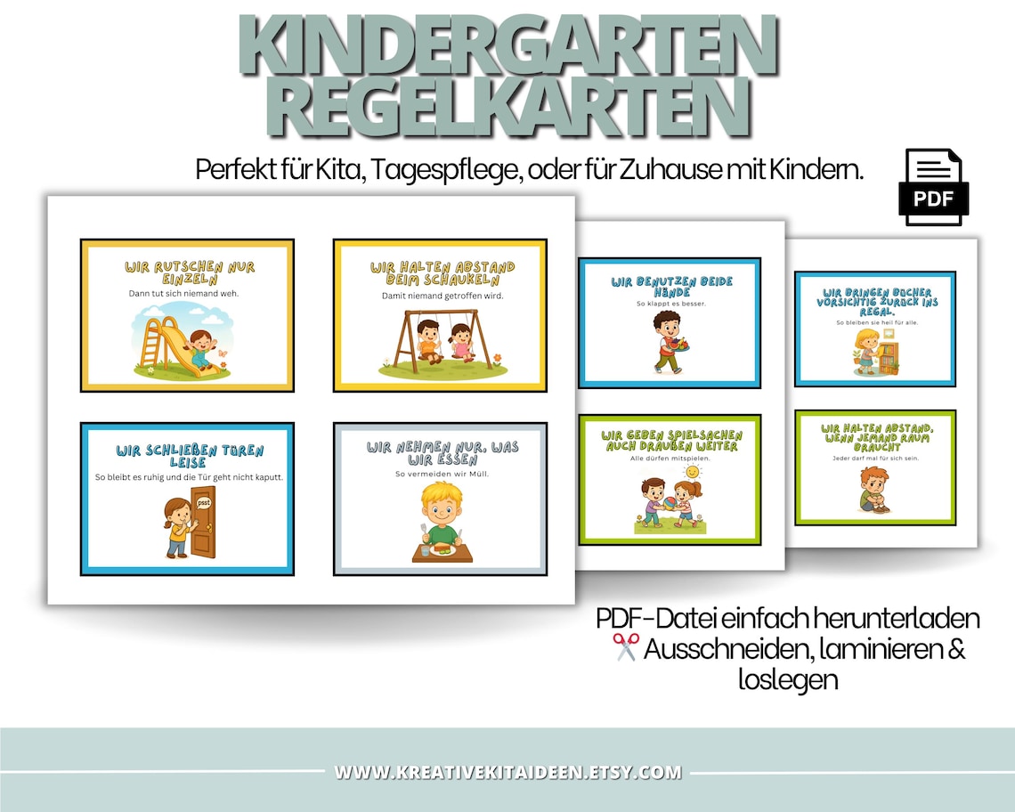 36 Digitale Regelkarten für Kindergarten | Regeln für Kinder ...