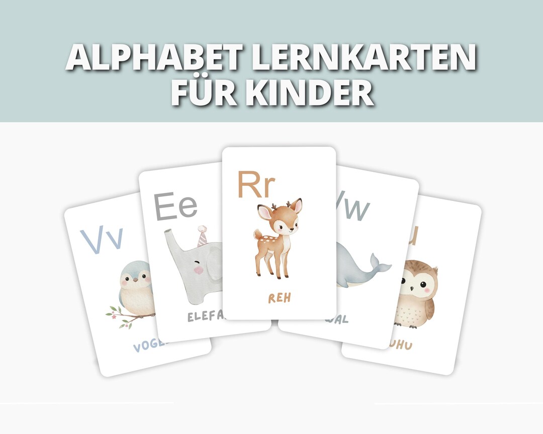 Alphabet Learning Cards, ABC Flashcards for Children, PDF and PNG ...