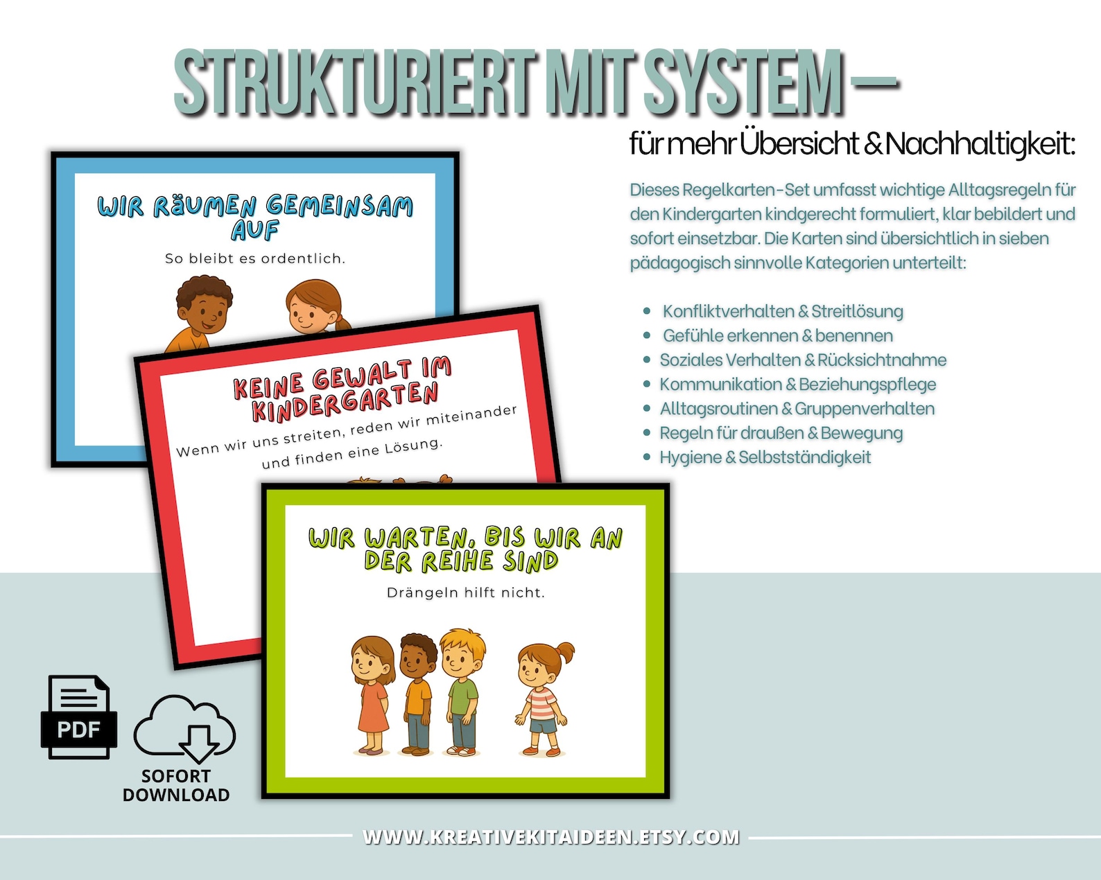 36 Digitale Regelkarten für Kindergarten | Regeln für Kinder | Pädagogisches Material zum ...