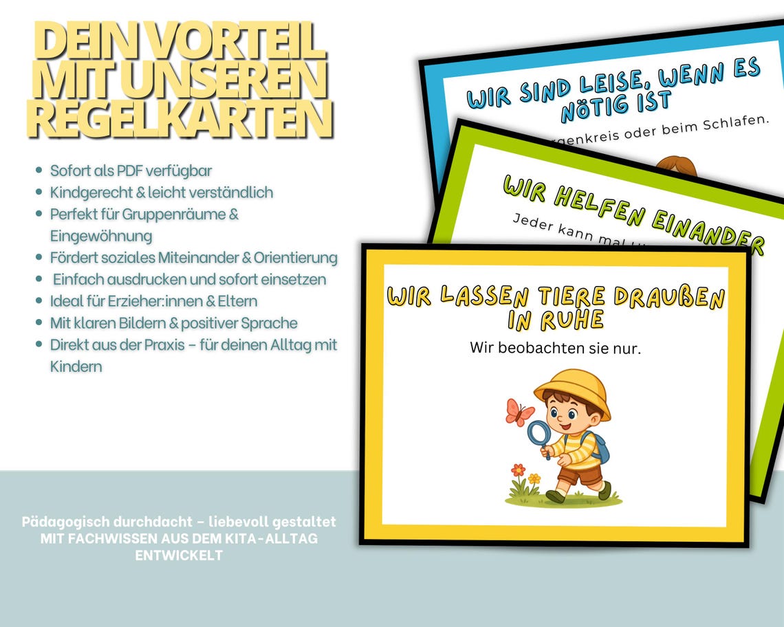 36 Digitale Regelkarten für Kindergarten | Regeln für Kinder | Pädagogisches Material zum ...