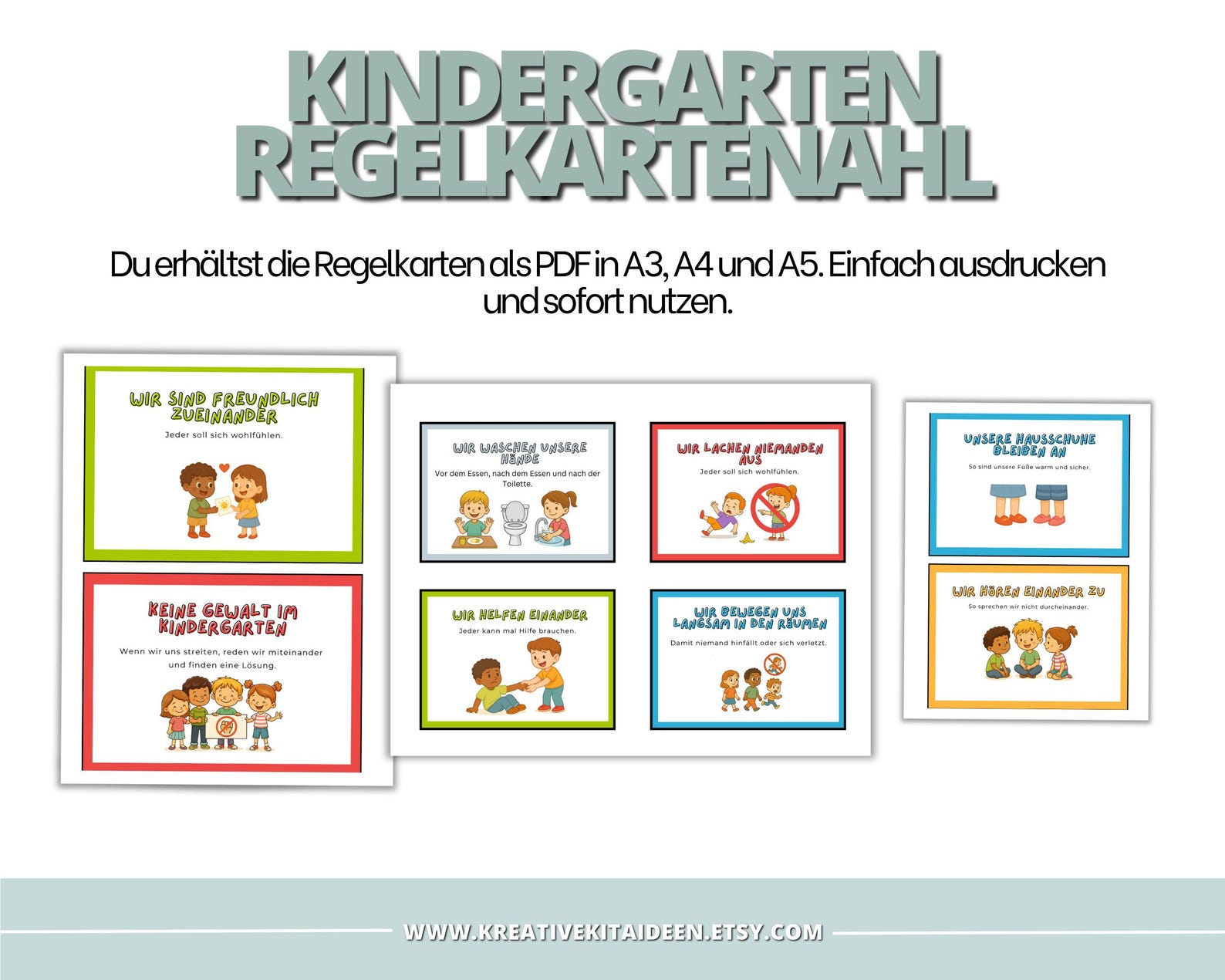 36 Digitale Regelkarten für Kindergarten | Regeln für Kinder | Pädagogisches Material zum ...