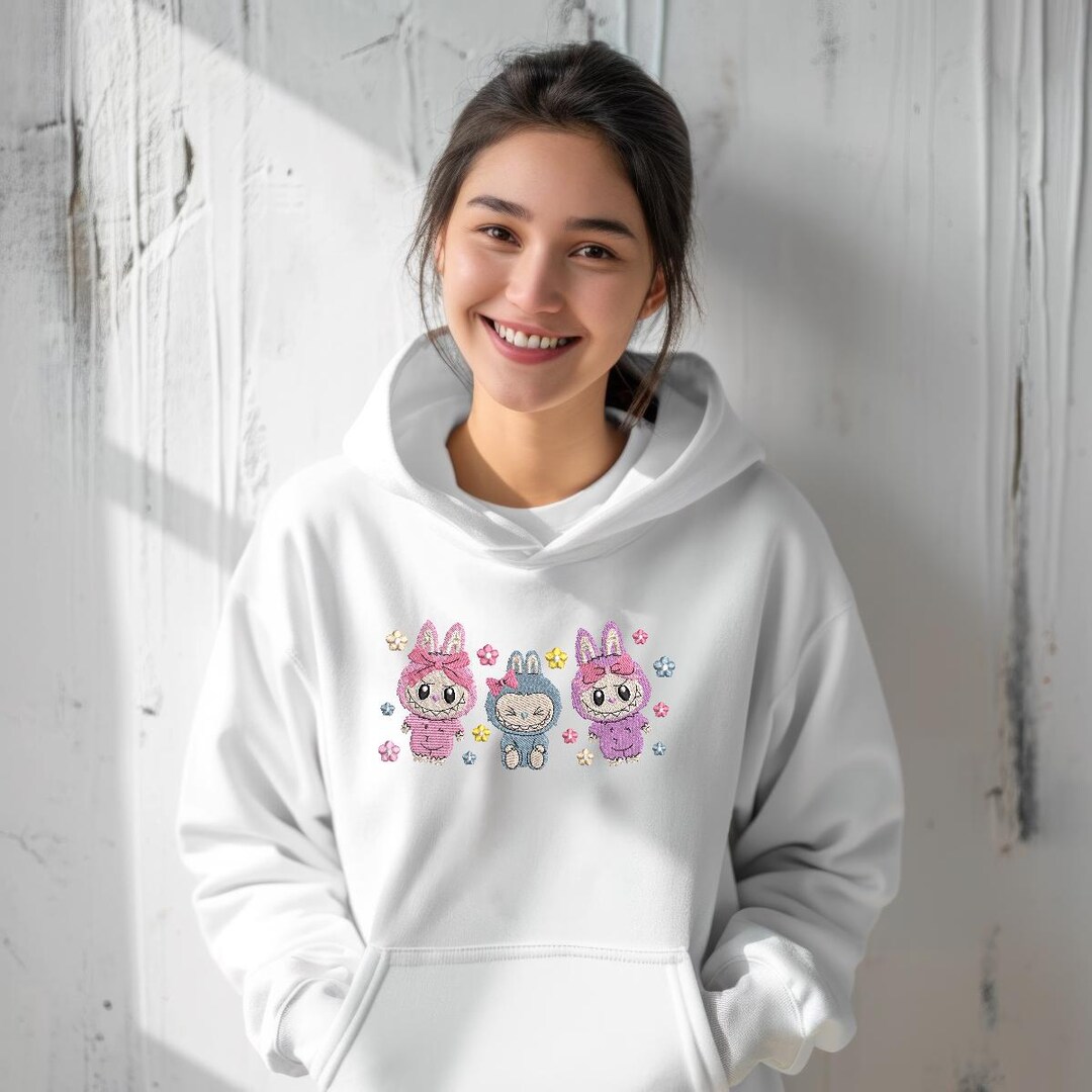 Labubu Embroidered Hoodie: Handmade Streetwear Sweatshirt - Etsy