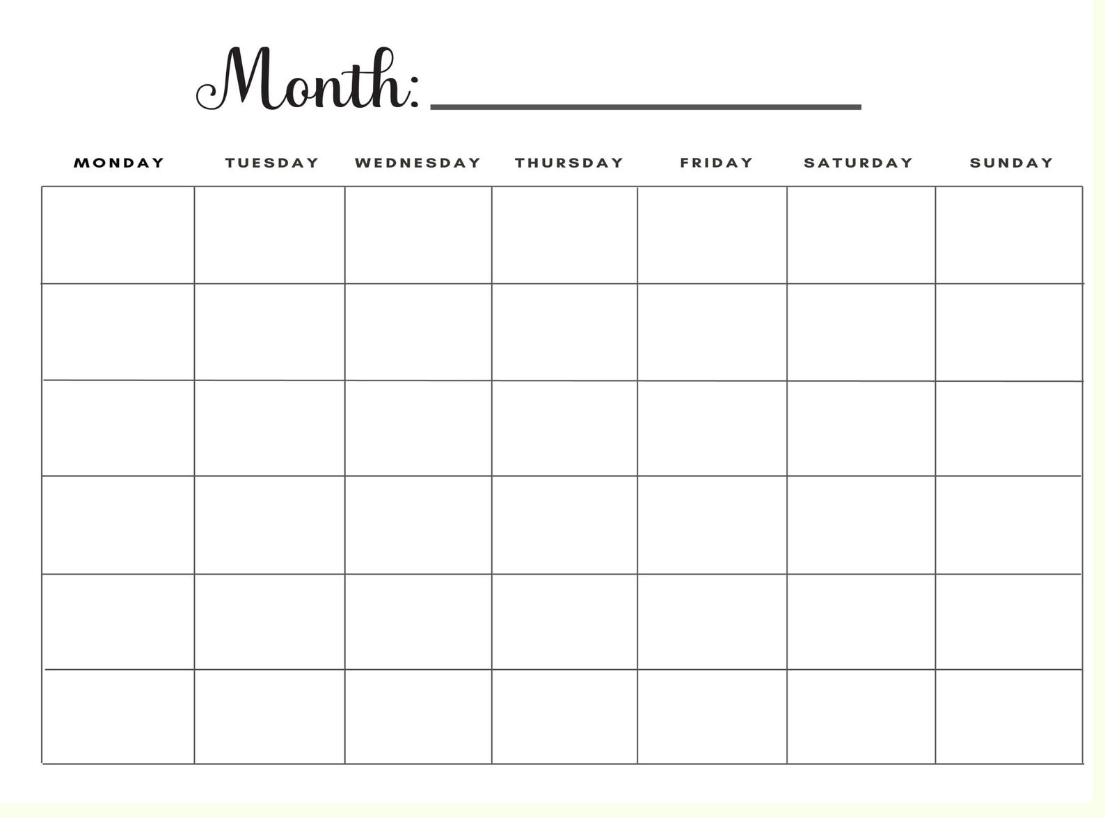 Blank Calendar Page Monthly Blank Calendar Blank Calendar Printable