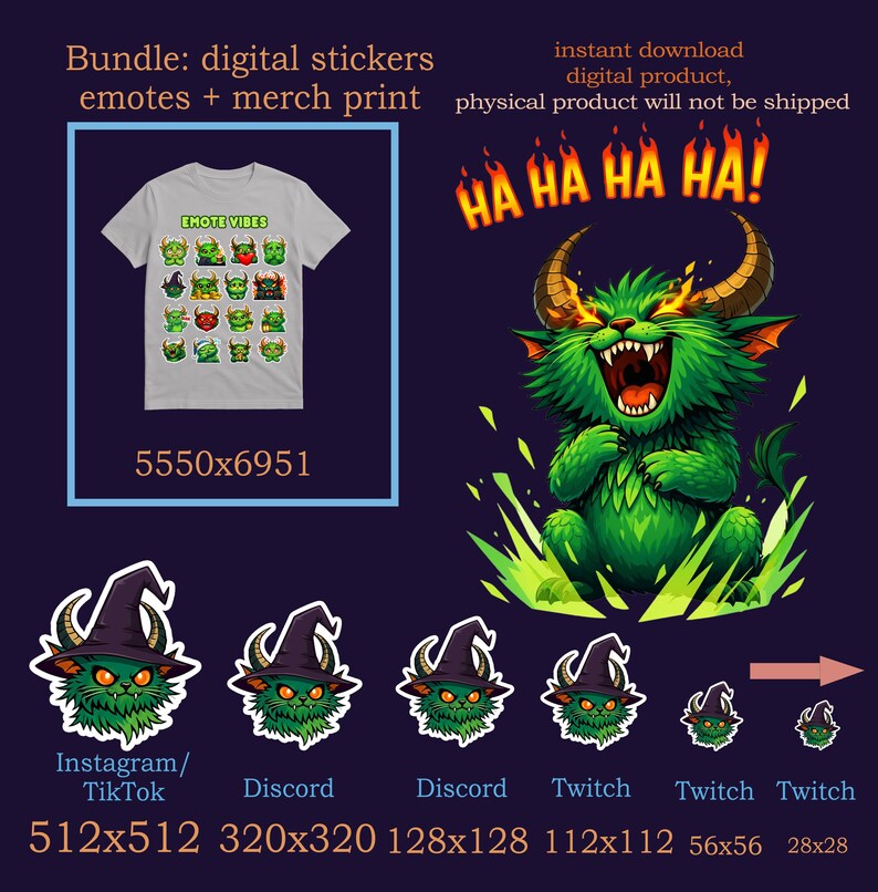 Monster Emotes & Stickers Pack | Twitch, Discord, Merch Prints (digital ...