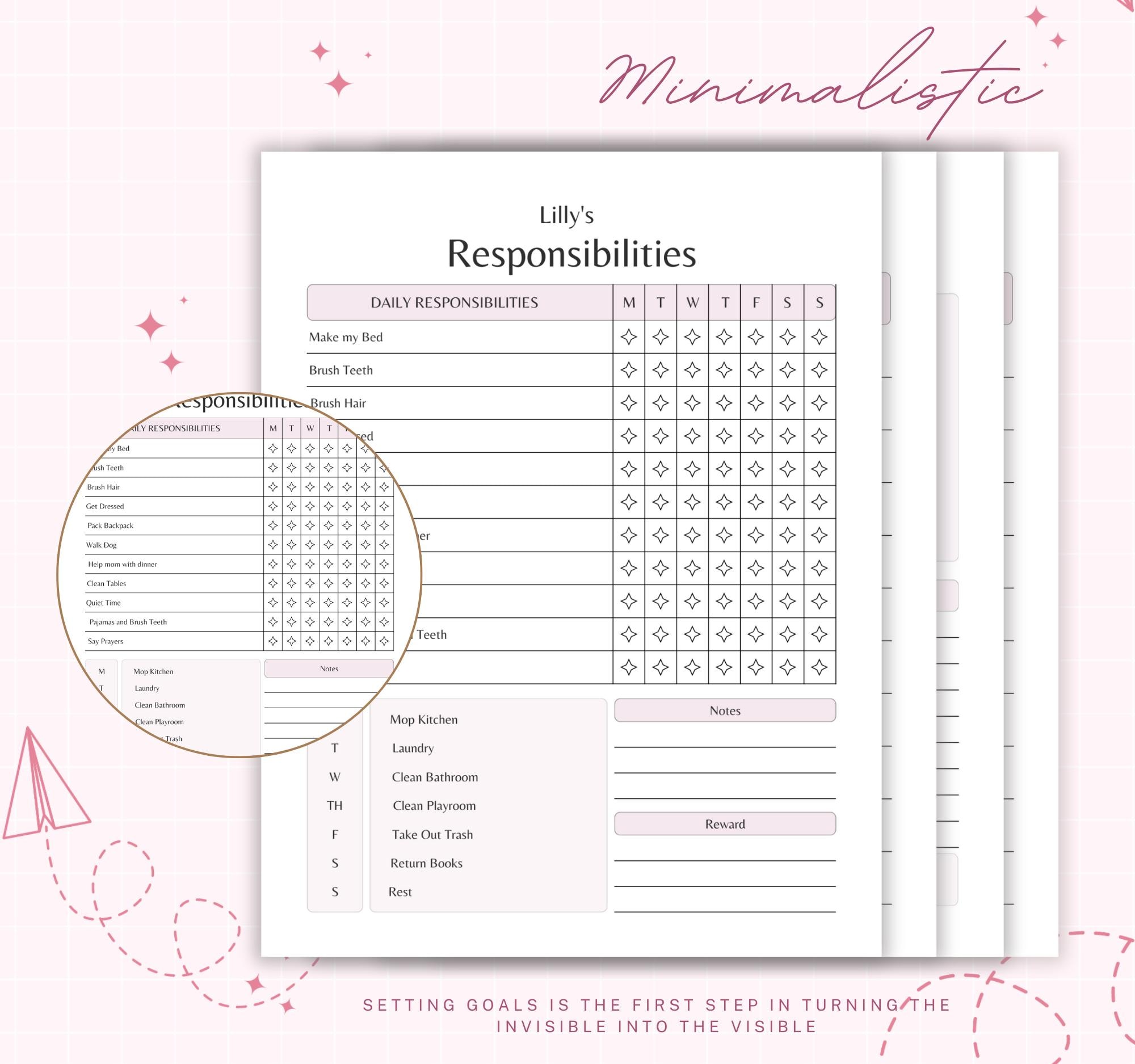 Chore Chart for Kids, Printable Responsibility Tracker, Weekly ...