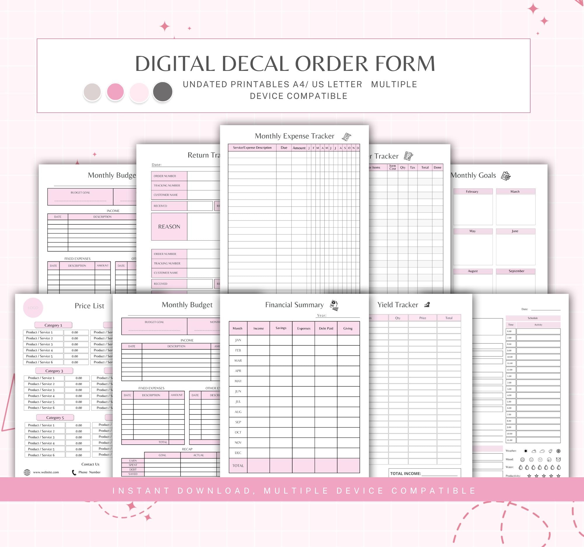 Decal Order Form, Custom Vinyl Sticker Request Template, Small Business ...
