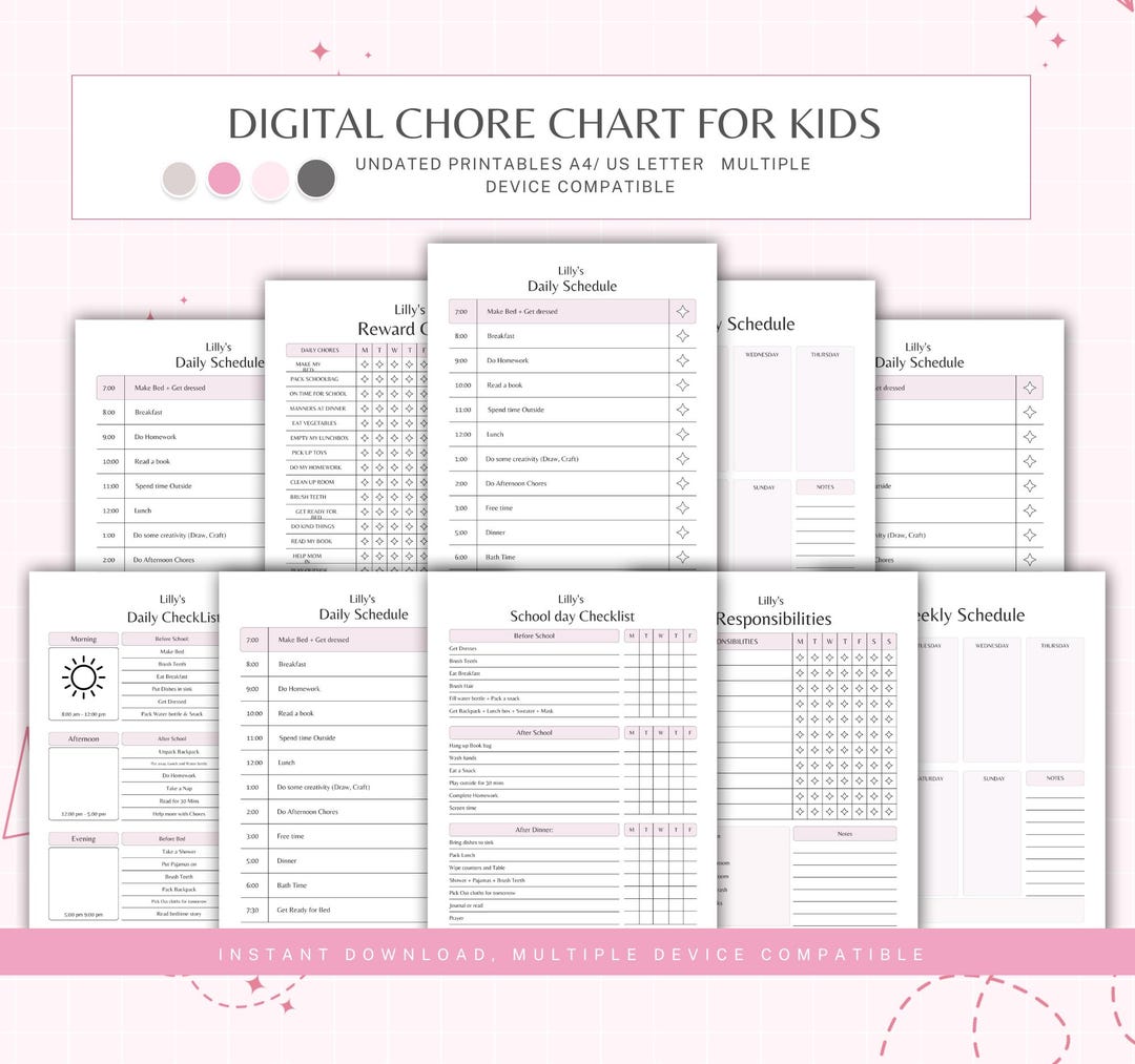 Chore Chart for Kids, Printable Responsibility Tracker, Weekly ...