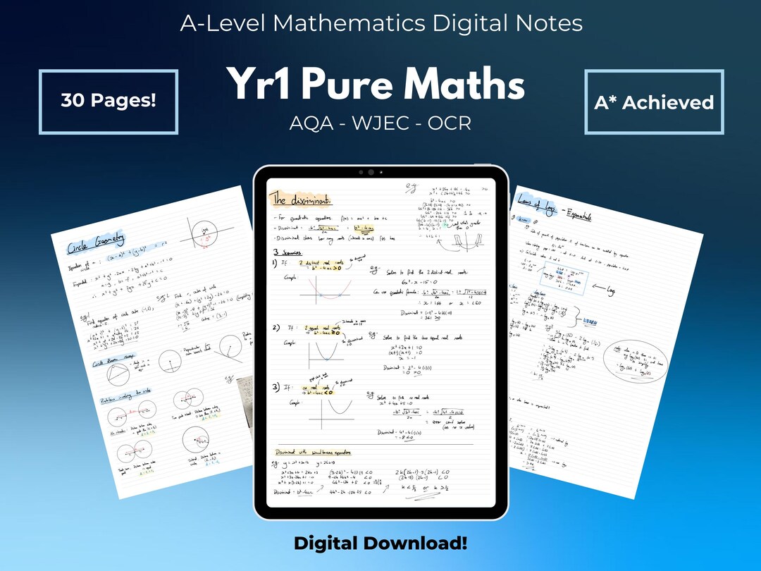 AQA A-level Handwritten Revision Notes A*: Year 1 Maths Pure - Etsy