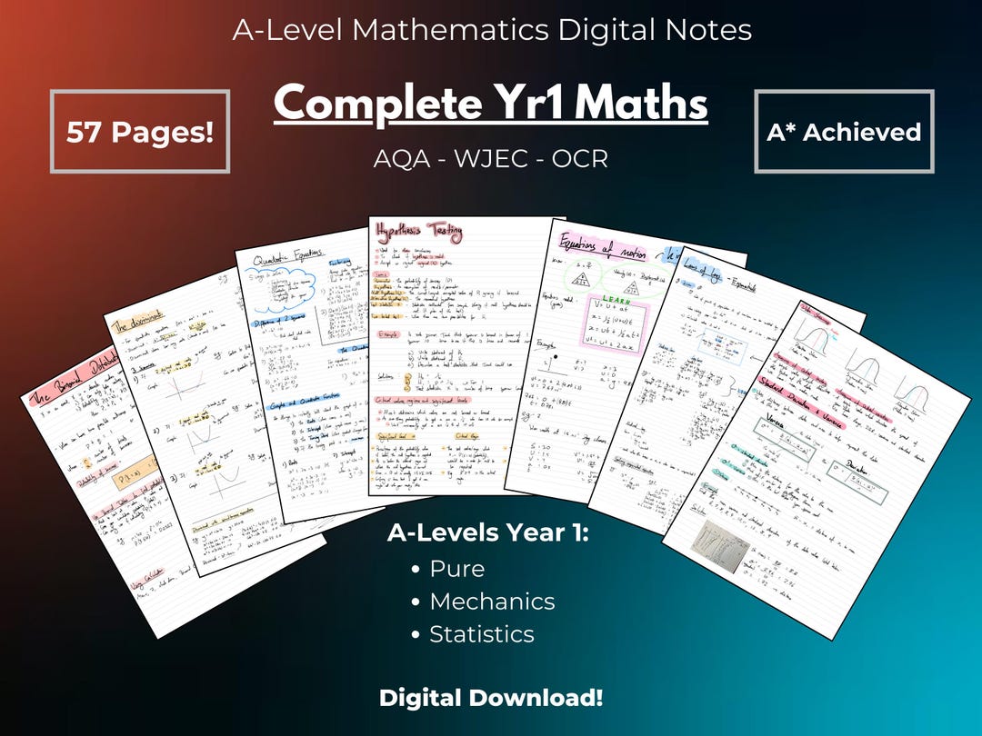 AQA A-level Handwritten Revision Notes A*: Complete Year 1 Maths - Etsy