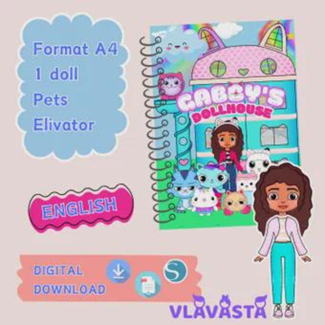 Gabi/printable Book/paper Doll/montessori Book/digital Download/for ...