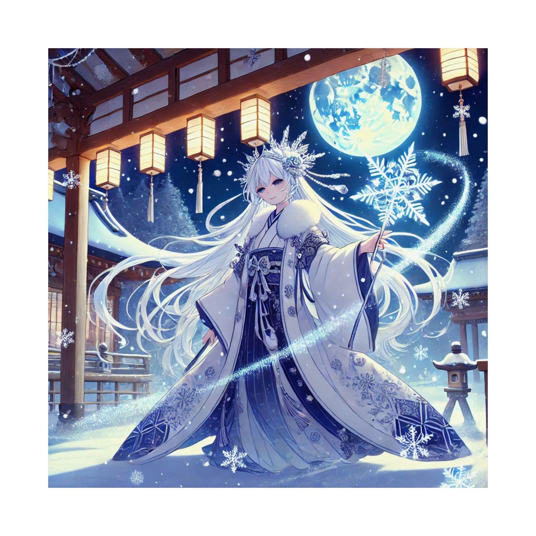 Japanese Snow Woman Matte Vertical Poster, Moonlit Winter Geisha Art ...