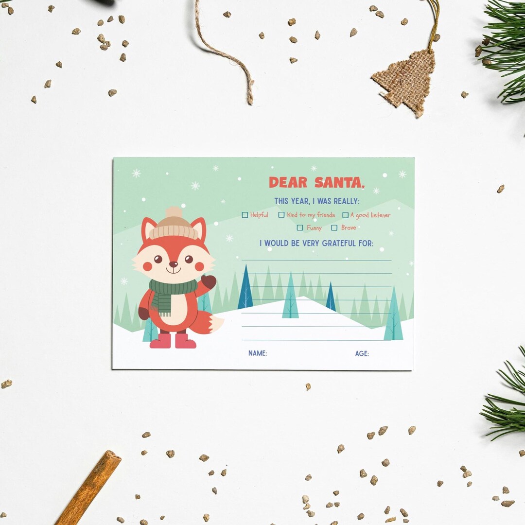 Printable Santa Letter | Fox | the Winter Fox (lined, Landscape) - Etsy