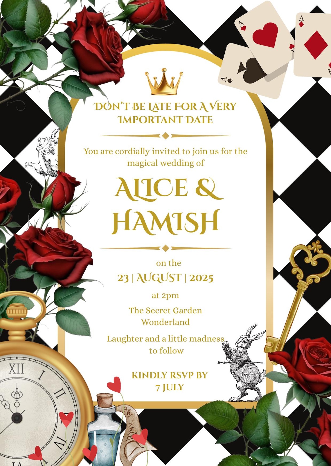 Alice in Wonderland Wedding Invitation: Whimsical Party Invite (digital ...