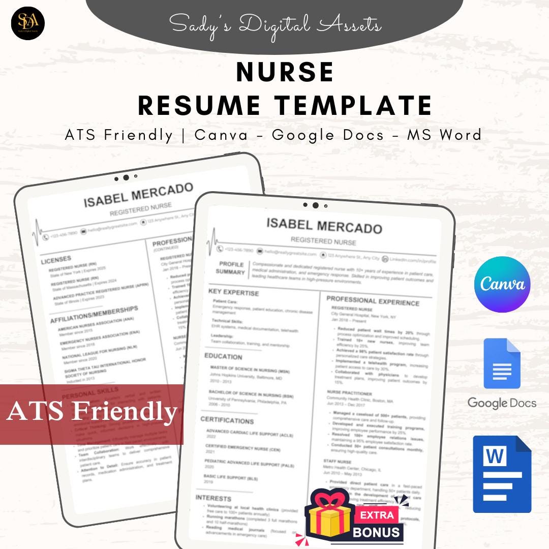 Nurse Resume Template, ATS Friendly Resume, ATS Resume, Resume Template ...