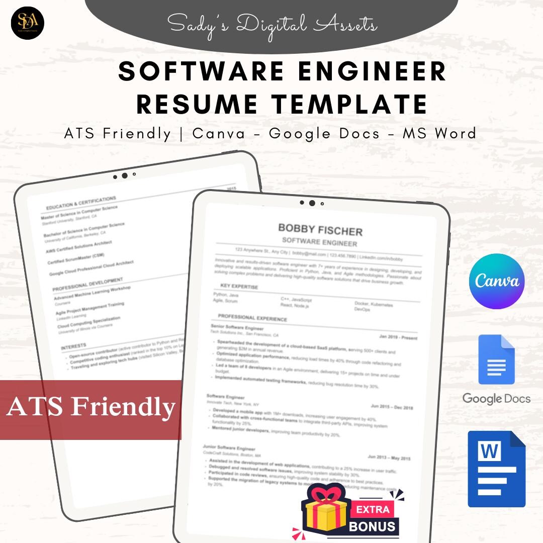 Software Engineer Resume, Software Developer Resume, ATS Friendly ...