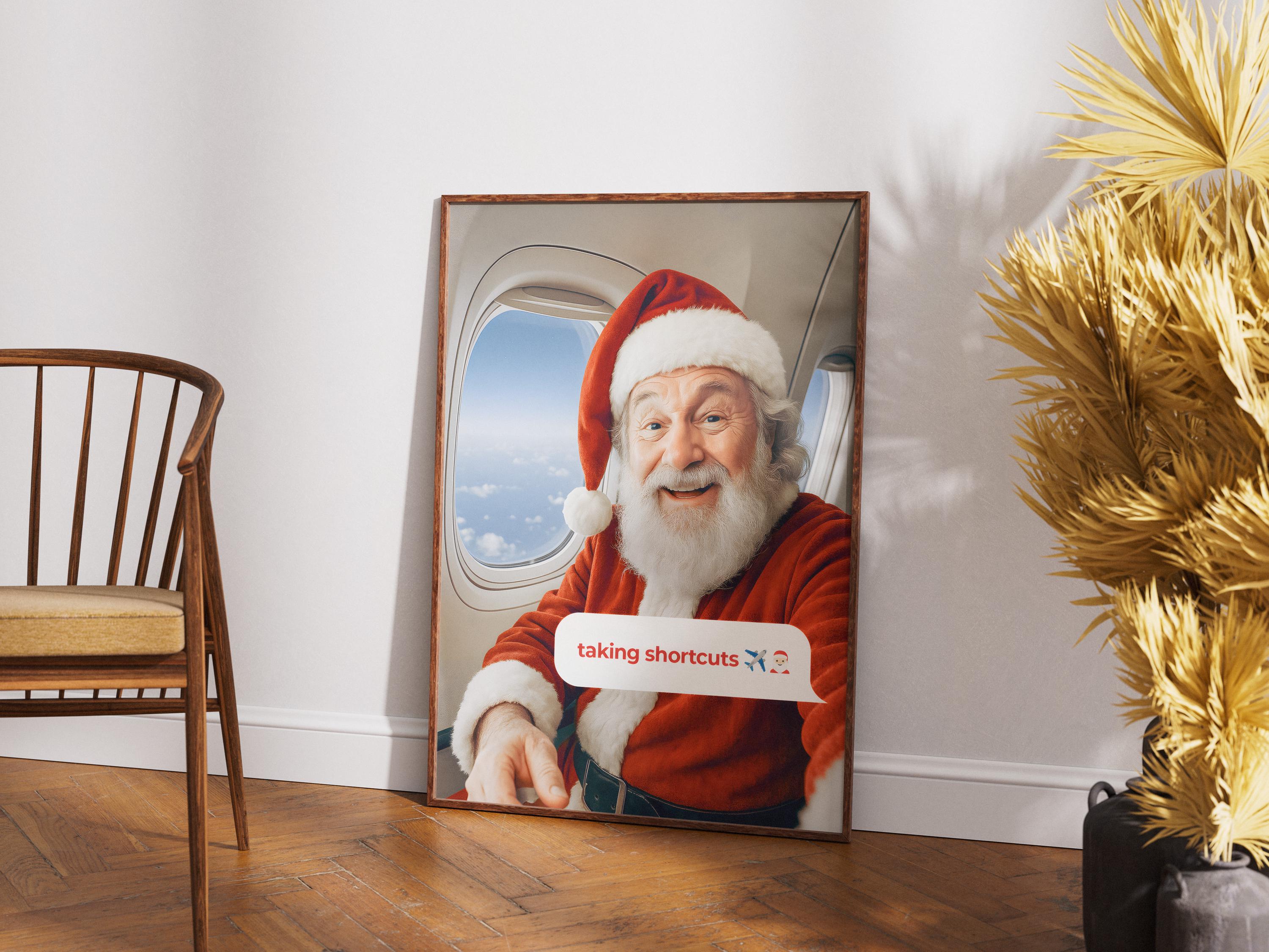Funny Santa Airplane Wall Art, Christmas Travel Poster, Santa Selfie ...