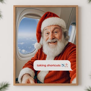 Funny Santa Airplane Wall Art, Christmas Travel Poster, Santa Selfie ...