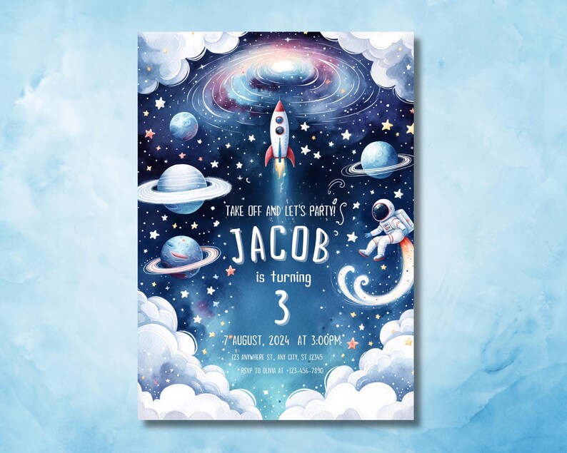 Space Birthday Invitation | Outer Space Party Invite | Rocket Ship ...