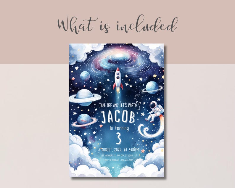 Space Birthday Invitation | Outer Space Party Invite | Rocket Ship ...