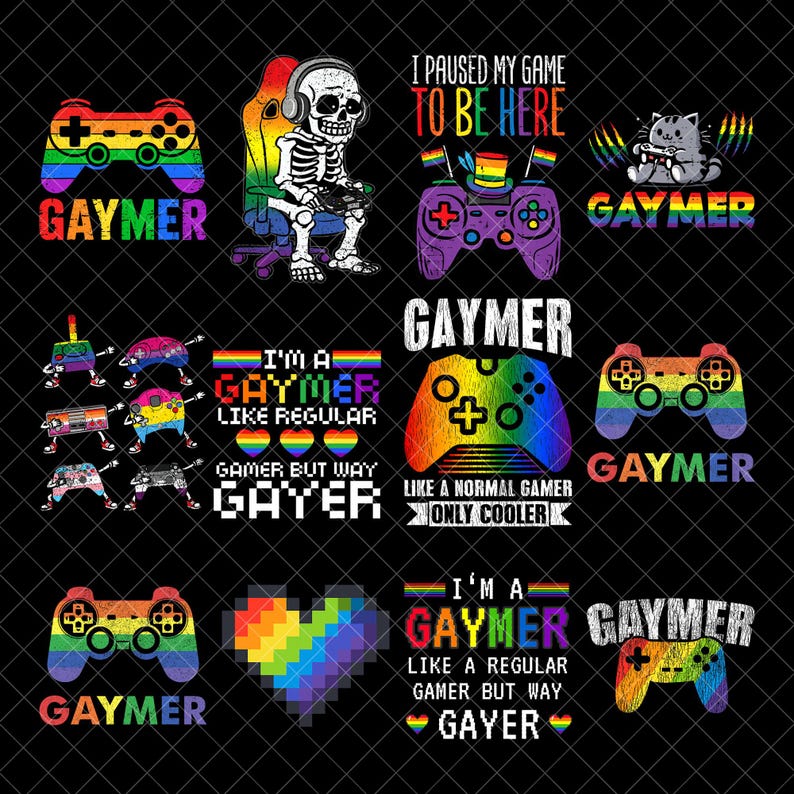 Gaymer PNG Bundle, Funny Pride Gaming Png, Rainbow Gamer Controller ...