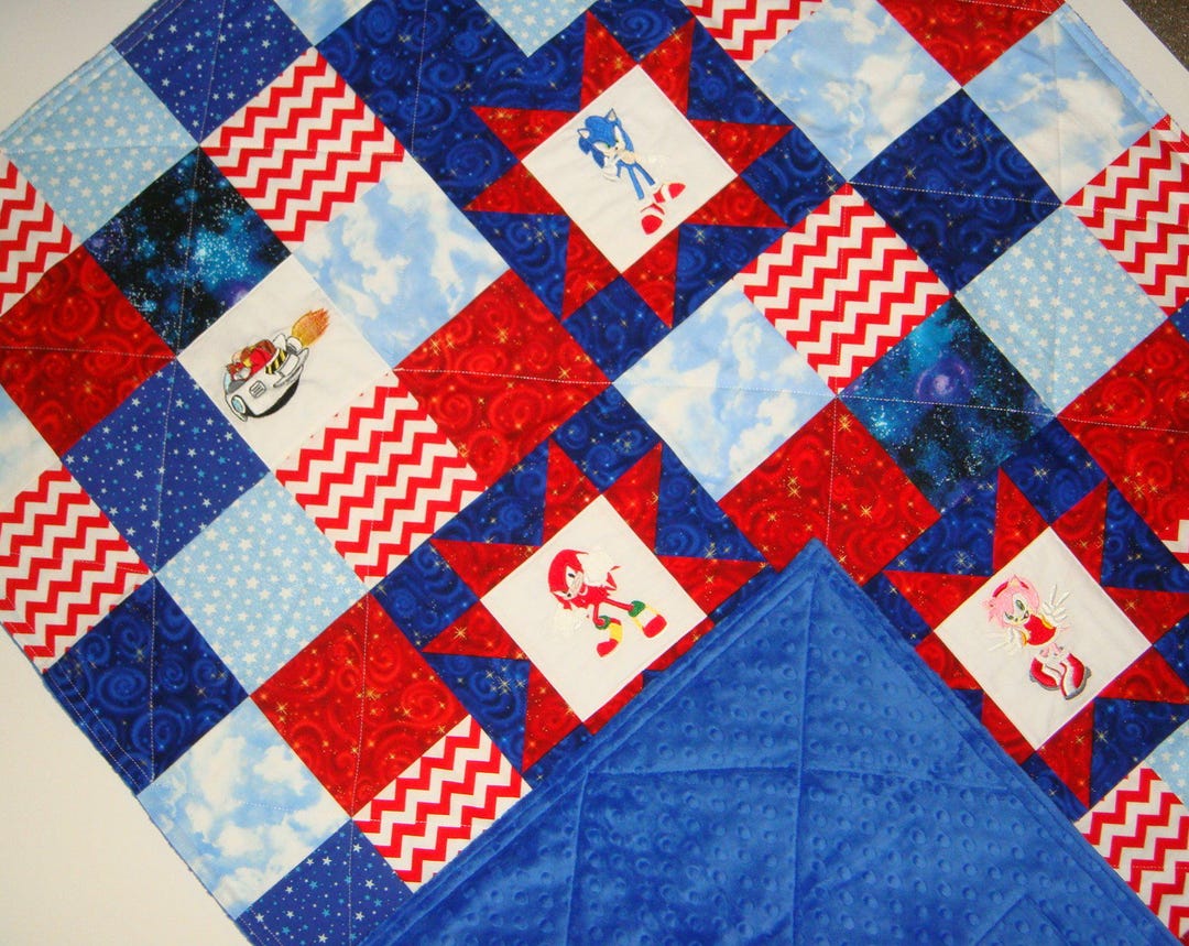 Ready to Ship - Embroidered Sonic the Hedgehog Lap Quilt - 40" Wide X ...