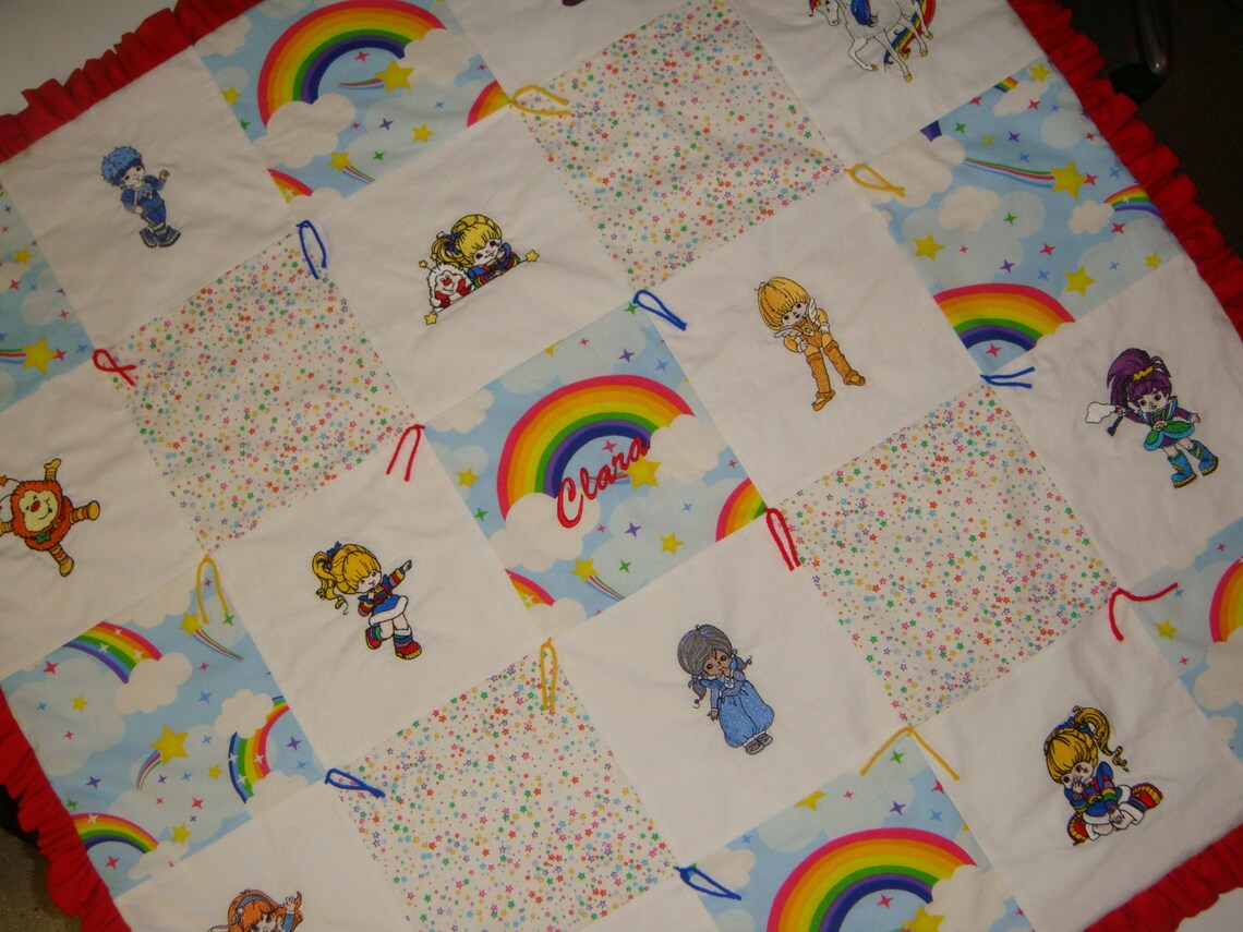Rainbow Brite Quilt - Custom Embroidered Baby / Toddler Quilt - Rainbow ...