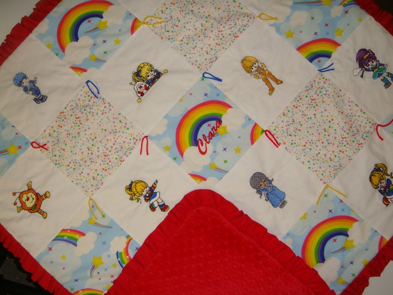 Rainbow Brite Quilt - Custom Embroidered Baby / Toddler Quilt - Rainbow ...