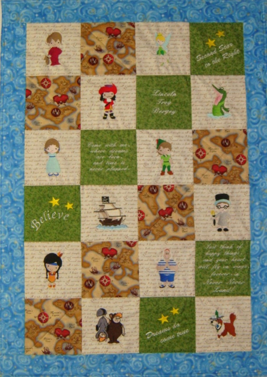 Made to Order Embroidered Peter Pan Inspired Baby / Toddler Quilt ...