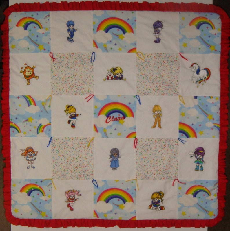 Rainbow Brite Quilt - Custom Embroidered Baby / Toddler Quilt - Rainbow ...
