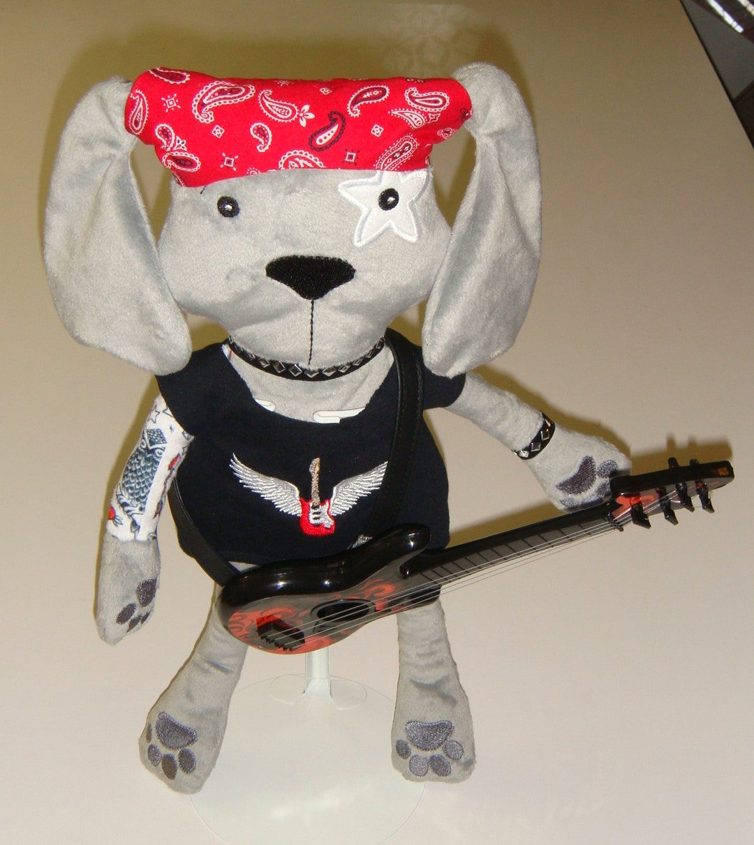 Dog Stuffie With Guitar Rock Star Dog Lover Gift Dog Band Novelty Gift ...