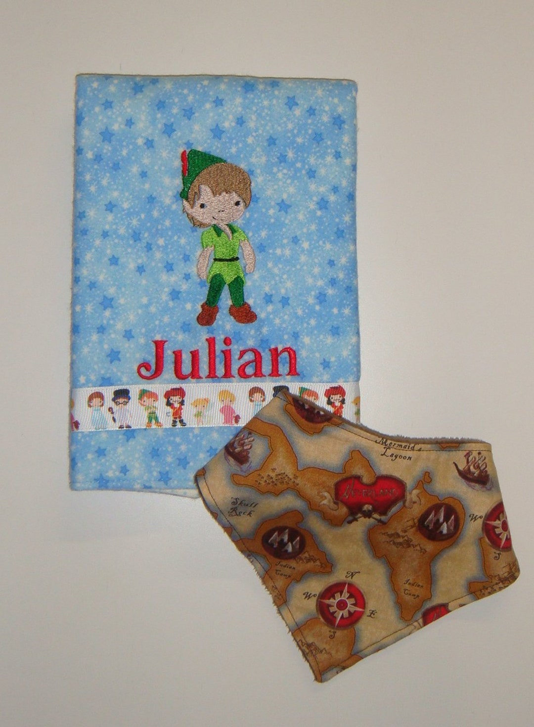 Peter Pan Bib and Burp Cloth Set Custom Peter Pan Bib Set Choose the ...
