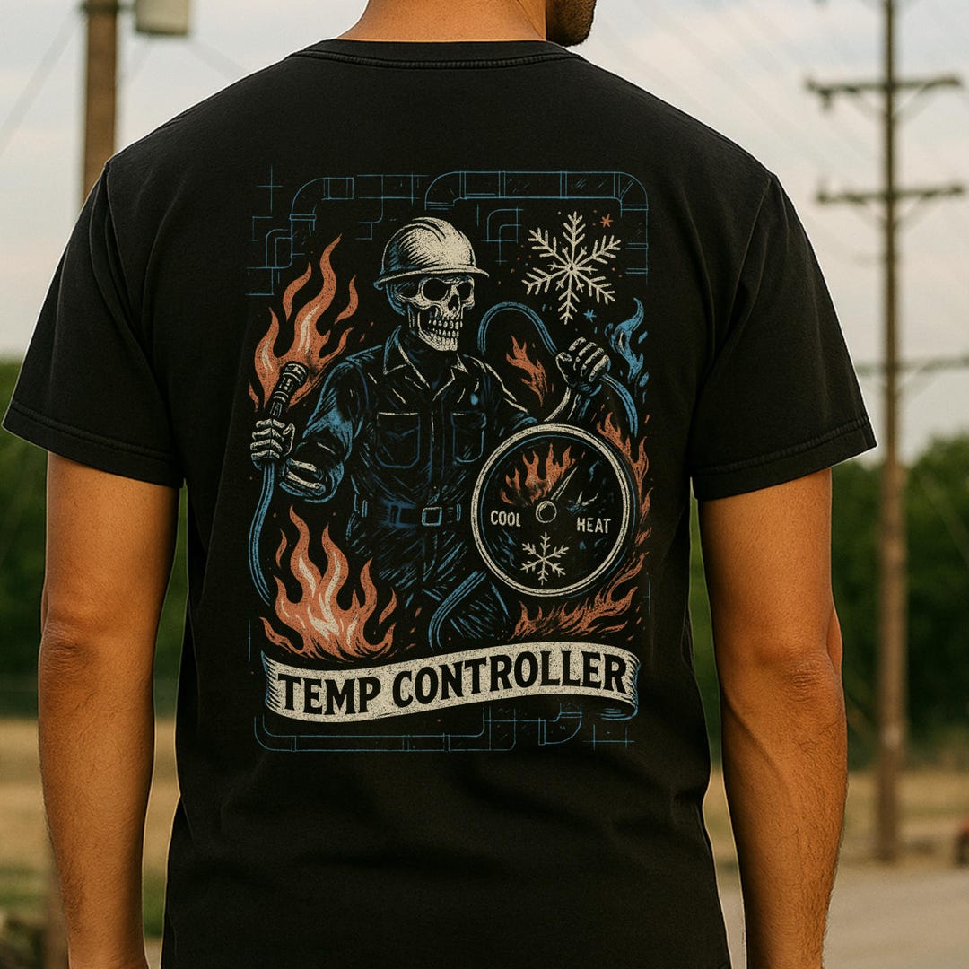 Temp Controller Skeleton HVAC Shirt, Funny Blue Collar Tee, Vintage ...
