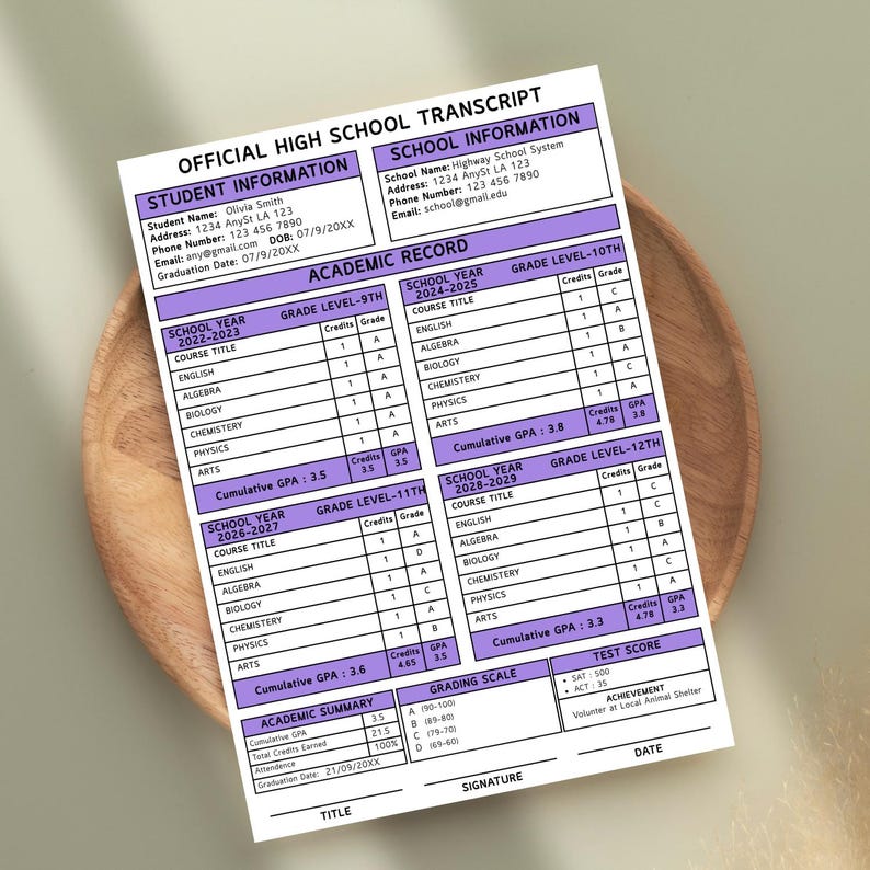 Editable High School Transcript Template | Homeschool Transcript PDF ...