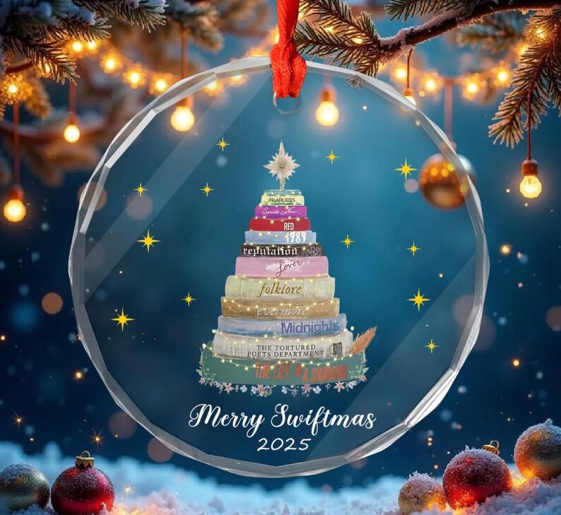 Taylor Swift Albums Christmas Tree Glass Ornament 2025: Merry Swiftmas ...