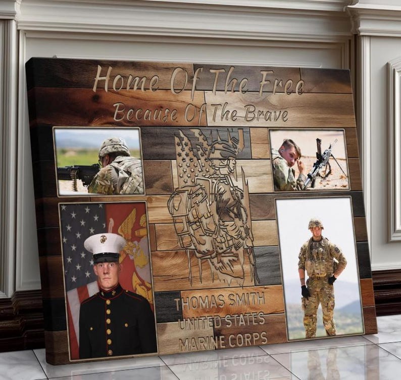 Personalized Military Photo Collage Framed Canvas, Print Photo Frame ...