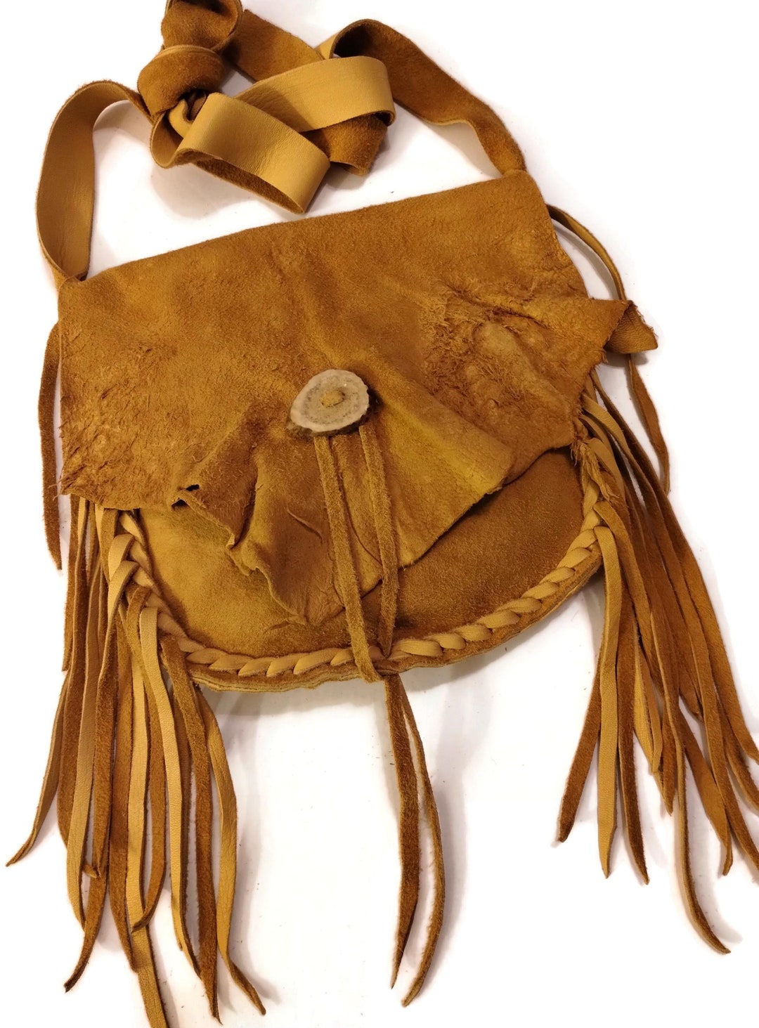 8x8 Crossbody Gold Deer Skin/suede Out/elk Antler Button/possible Bag ...